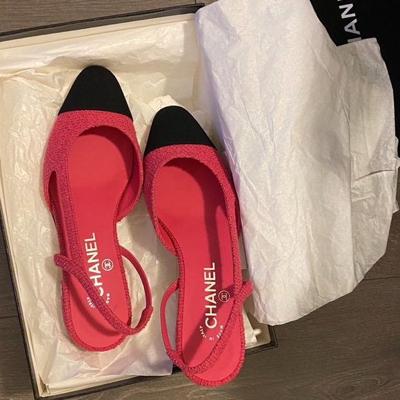 CHANEL | Shoes | Chanel Pink Tweed Slingback Size 375 Slightly Used ...